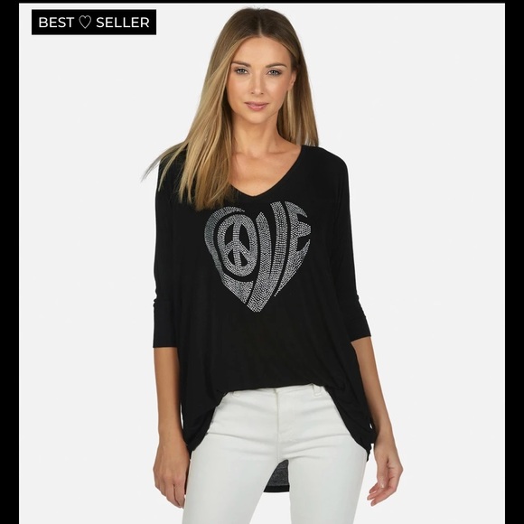 Lauren Moshi | Tops | Lauren Moshi Eva Crystal Love V Neck Top | Poshmark